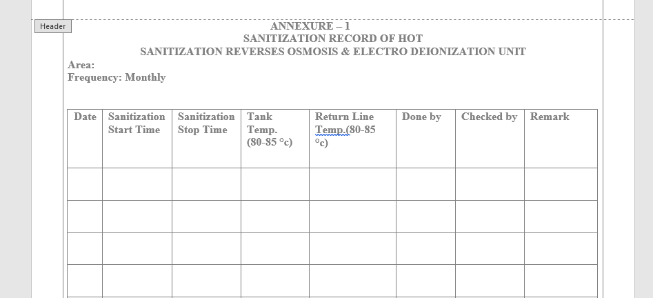 Sop for Sanitization of Hot Sanitization & Electro Deionization unit ...