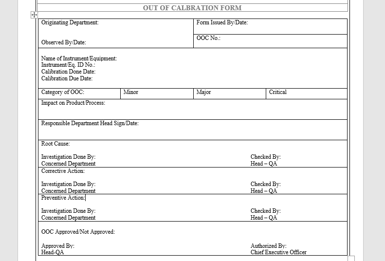 sop for out of calibration - Pharma Dekho
