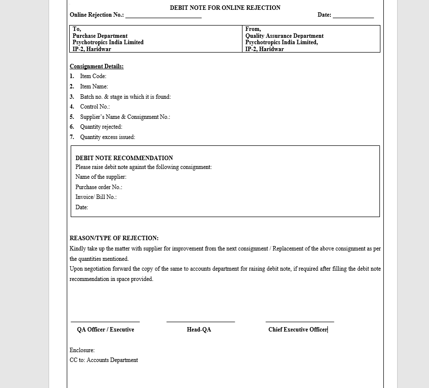 sop for online rejection in pharma - Pharma Dekho