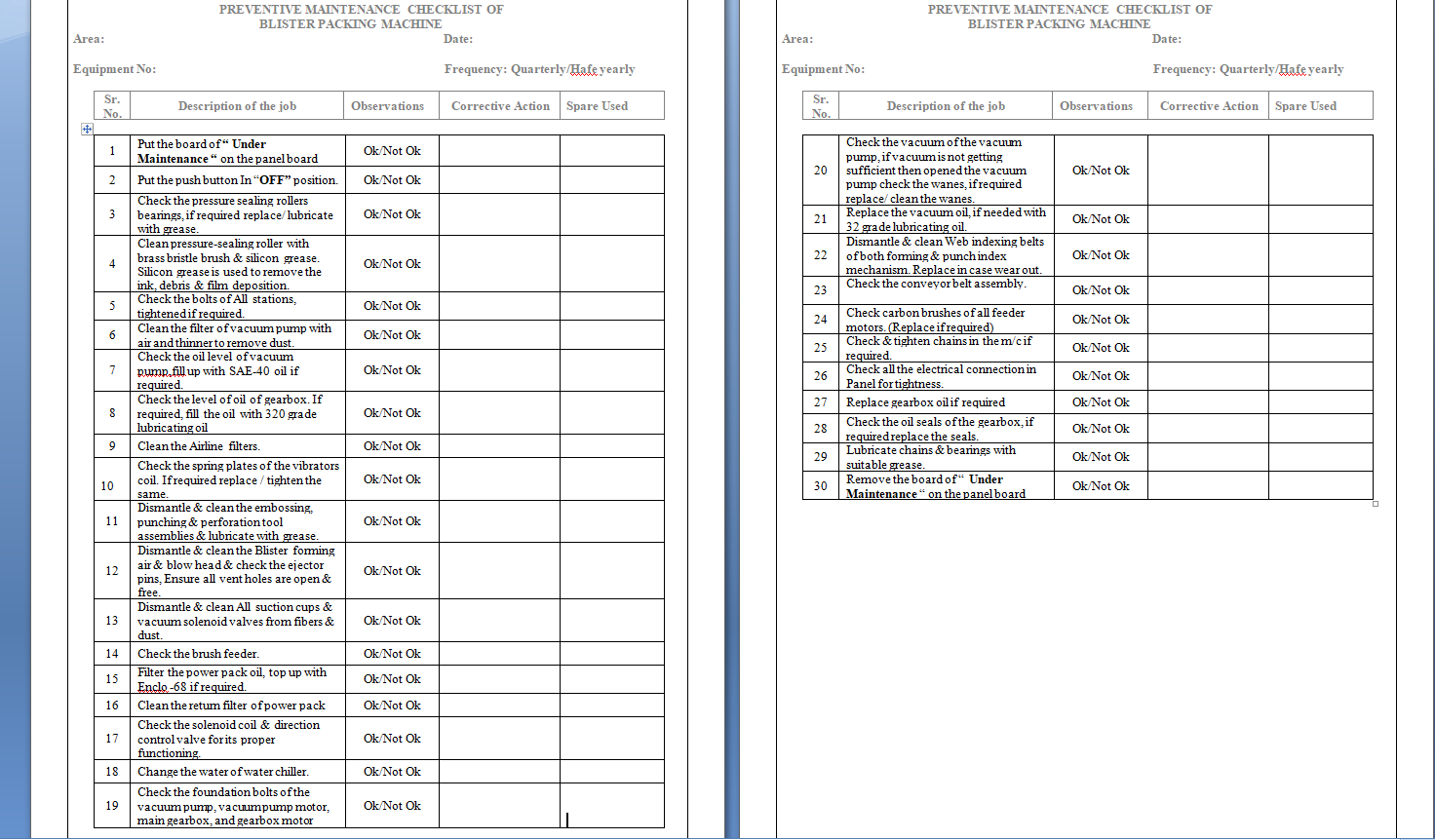 sop for Preventive Maintenance of Blister Packing Machine - Pharma Dekho