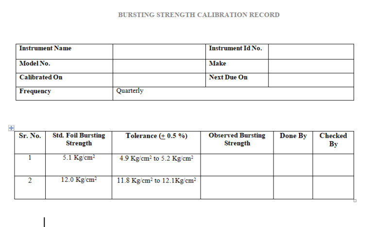 sop for operation cleaning and calibration of bursting strength tester ...