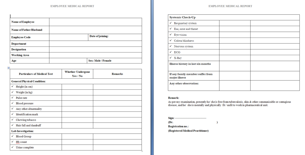 sop for medical check up of employees - Pharma Dekho
