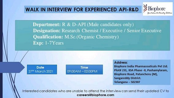 Biophore India walk in drive - Pharma Dekho