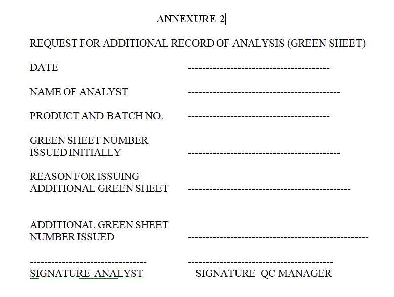 sop for Control of issuance of record of analysis green sheets - Pharma ...
