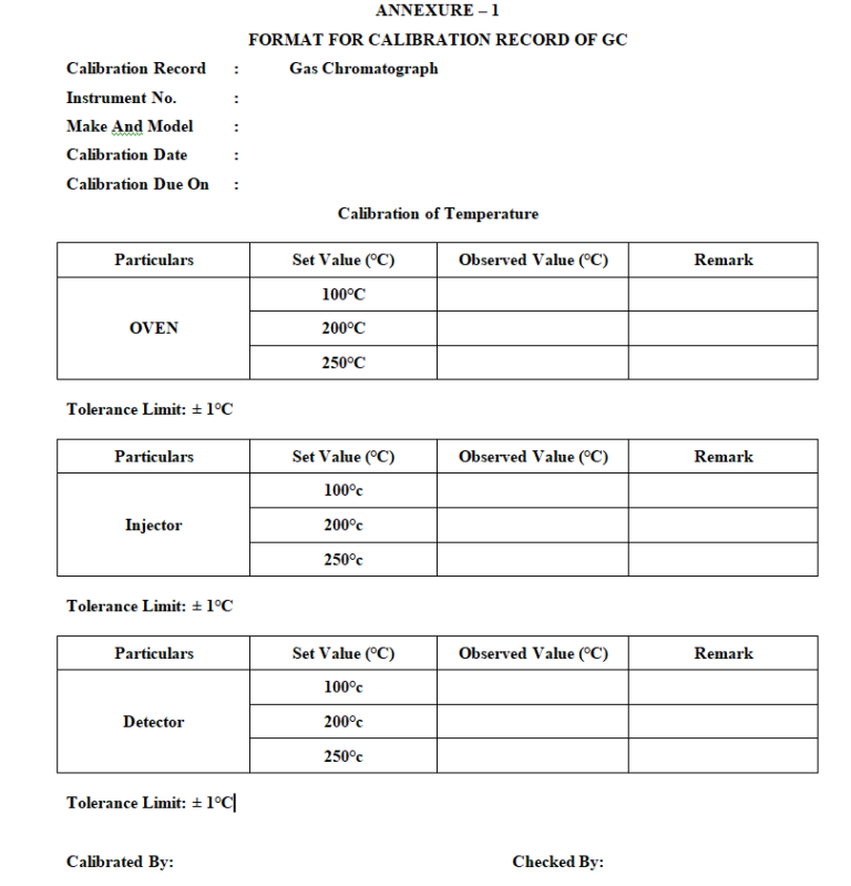 sop for Operation and calibration of gas liquid chromatograph - Pharma ...