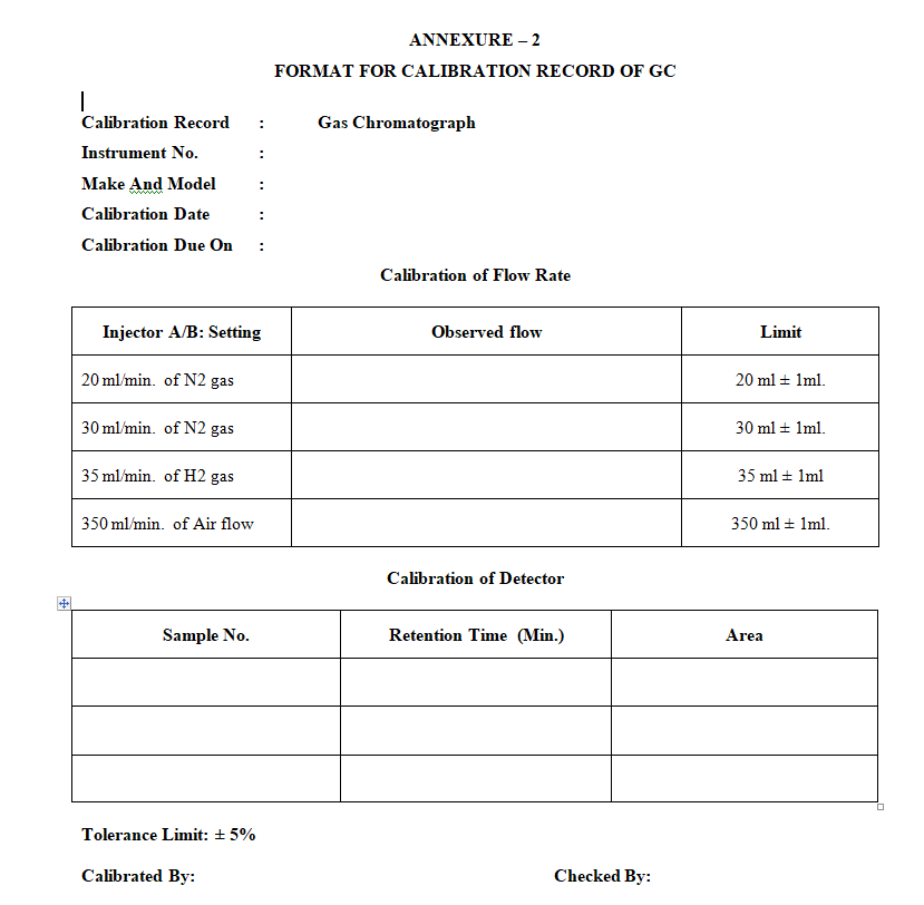 sop for Operation and calibration of gas liquid chromatograph - Pharma ...