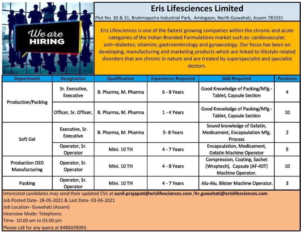 Eris Lifesciences walk in drive - Pharma Dekho