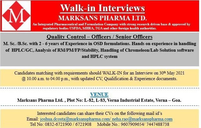 Marksans Pharma walk in drive - Pharma Dekho