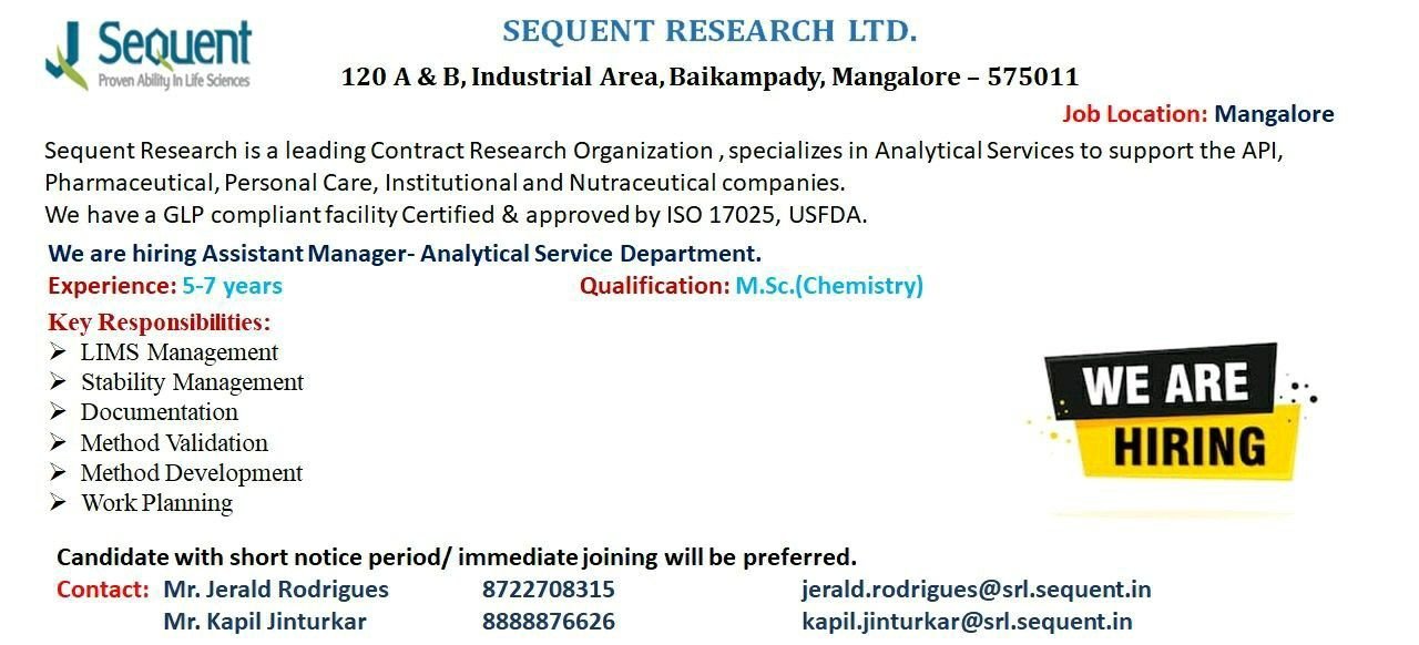 Sequent Research Limited walk in drive - Pharma Dekho