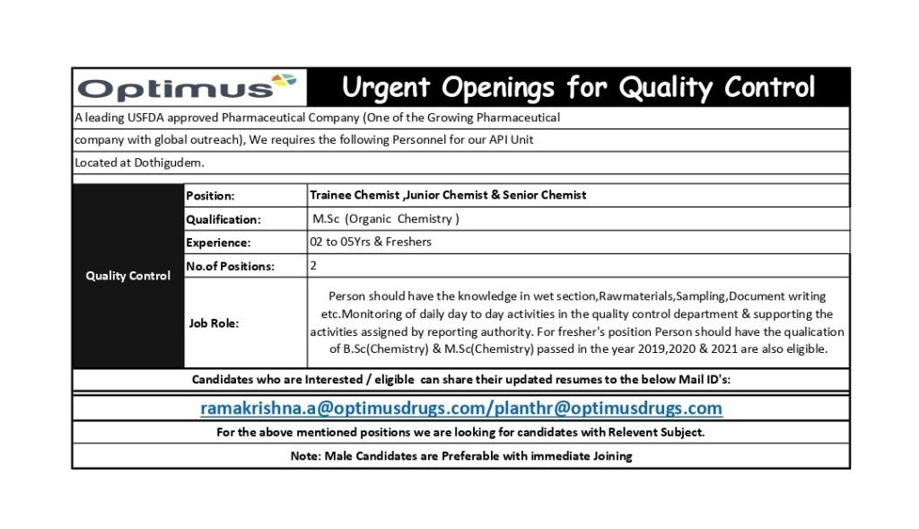 Optimus Pharmaceuticals walk in drive - Pharma Dekho