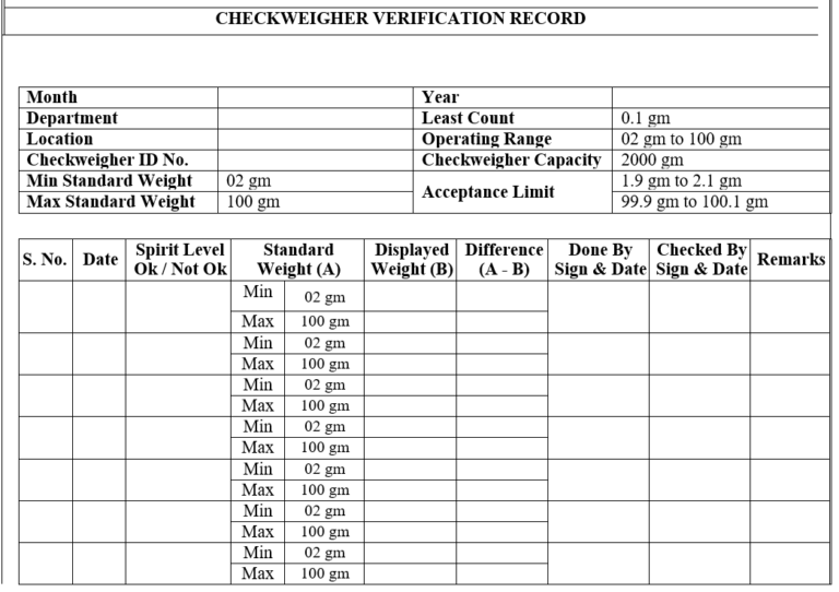 sop for calibration and verification of check weigher - Pharma Dekho