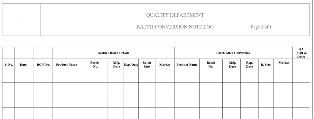 sop for batch conversion note - Pharma Dekho