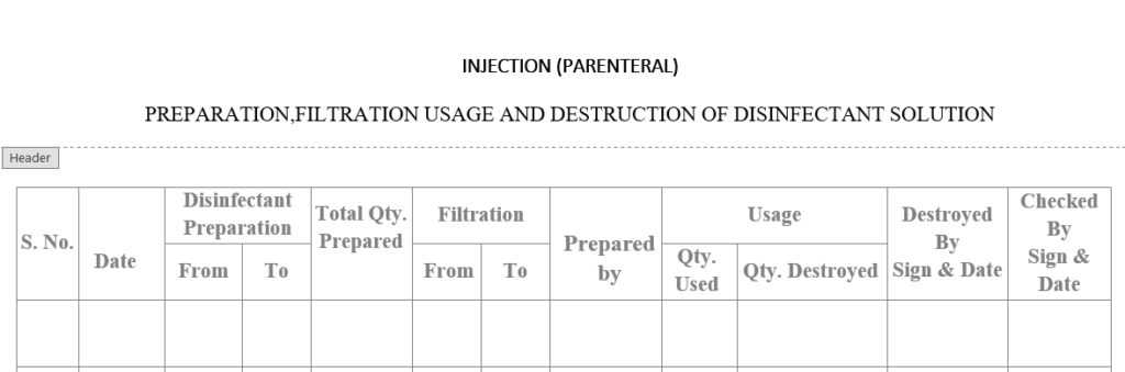Preparation Filtration Usage and Destruction of Disinfectant Solution ...