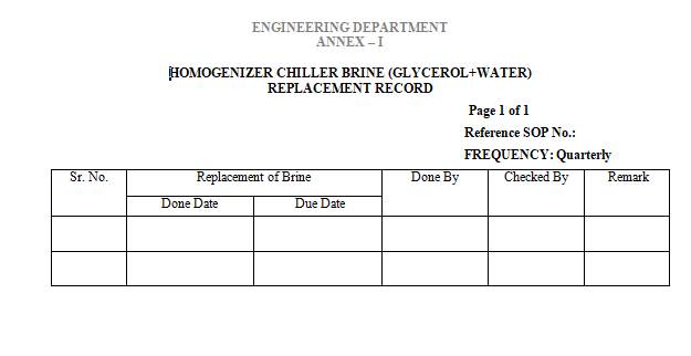 procedure for Replacement of Brine Solution of Homogenizer Chiller ...