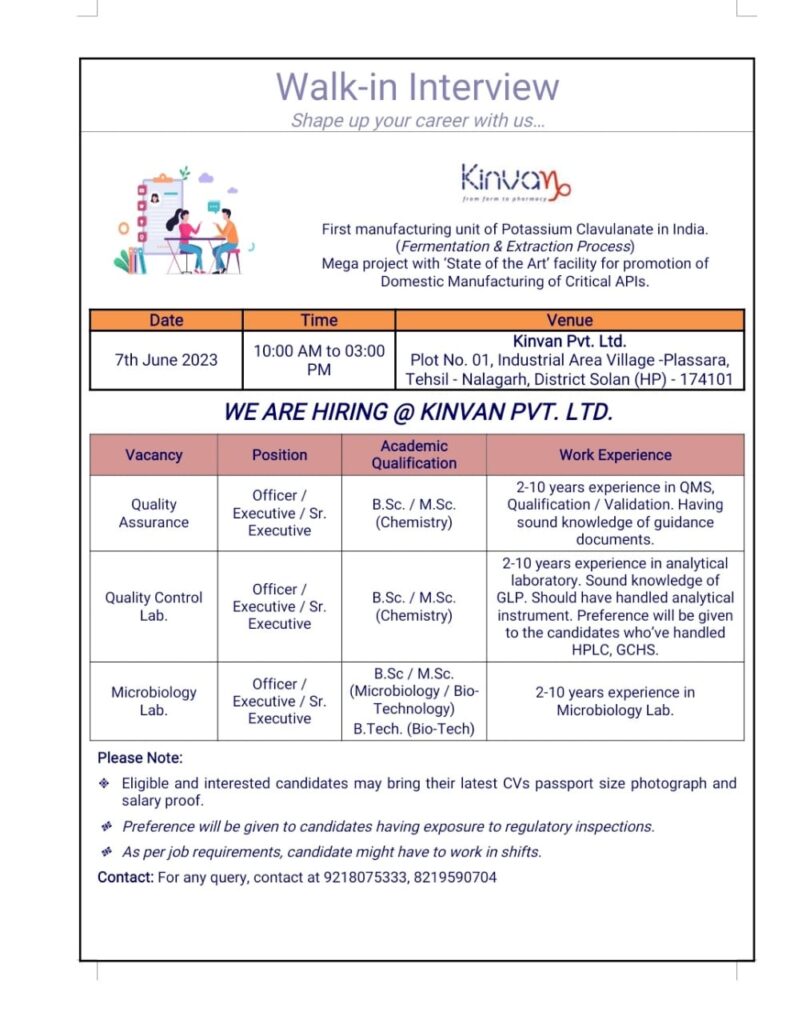 Walk in Interview kinav - Pharma Dekho