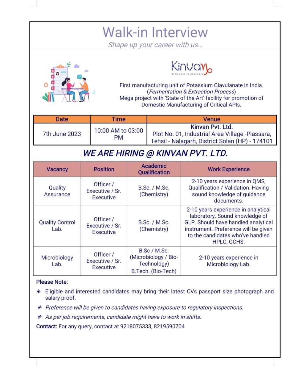 Walk in Interview kinav - Pharma Dekho