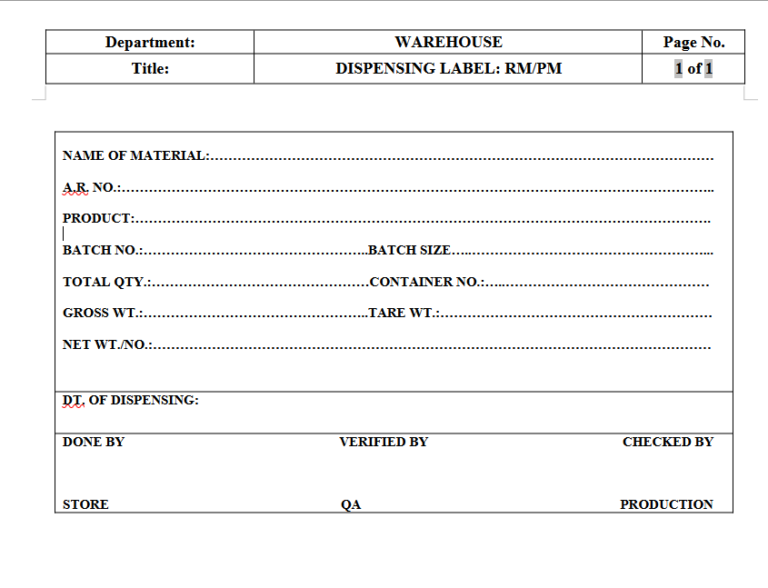 sop for Dispensing of Raw Material - Pharma Dekho